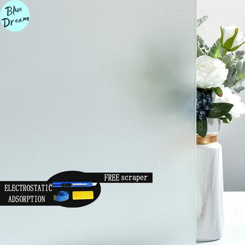 Frosted Privacy Window Film Non Adhesive UV Blocking Removable Glass ...