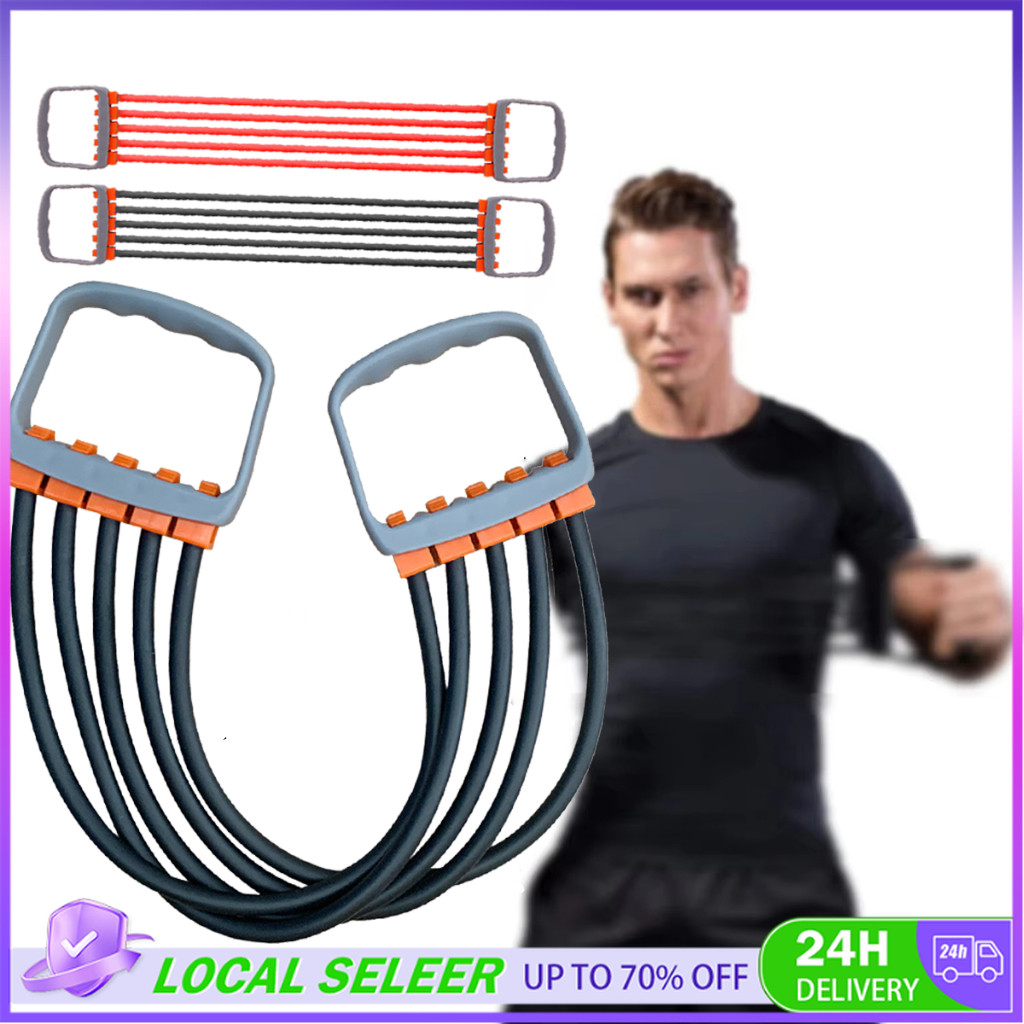 Multl-functional Chest Expander 5 Rubber Tubes Pull Rope Muscle Multl ...
