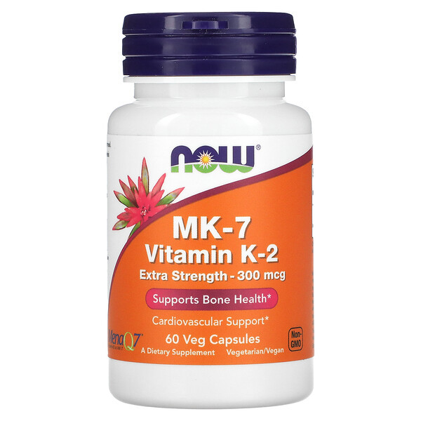 NOW Foods, MK-7 Vitamin K-2, Extra Strength, 300 mcg, 60 Veg Capsules ...