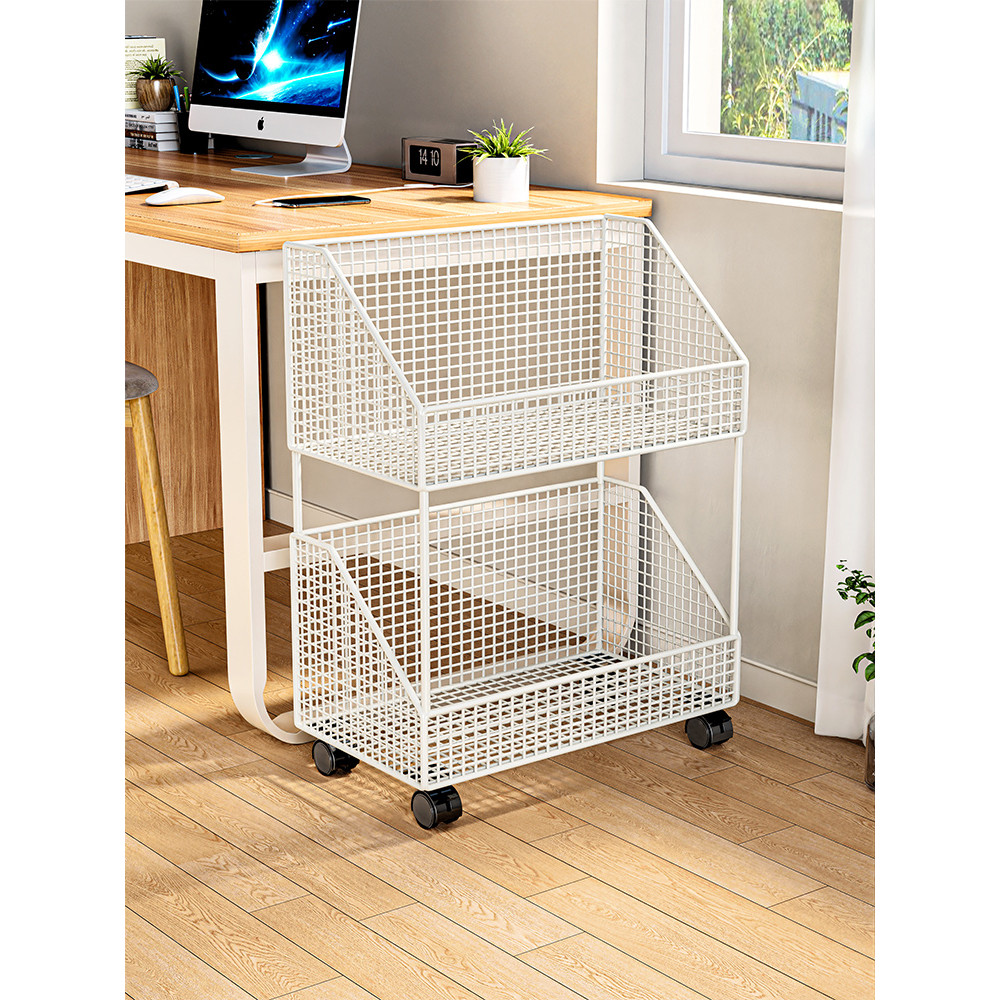 [in stock] Movable Desk Side Bookshelf Book Organizer Floor Double ...