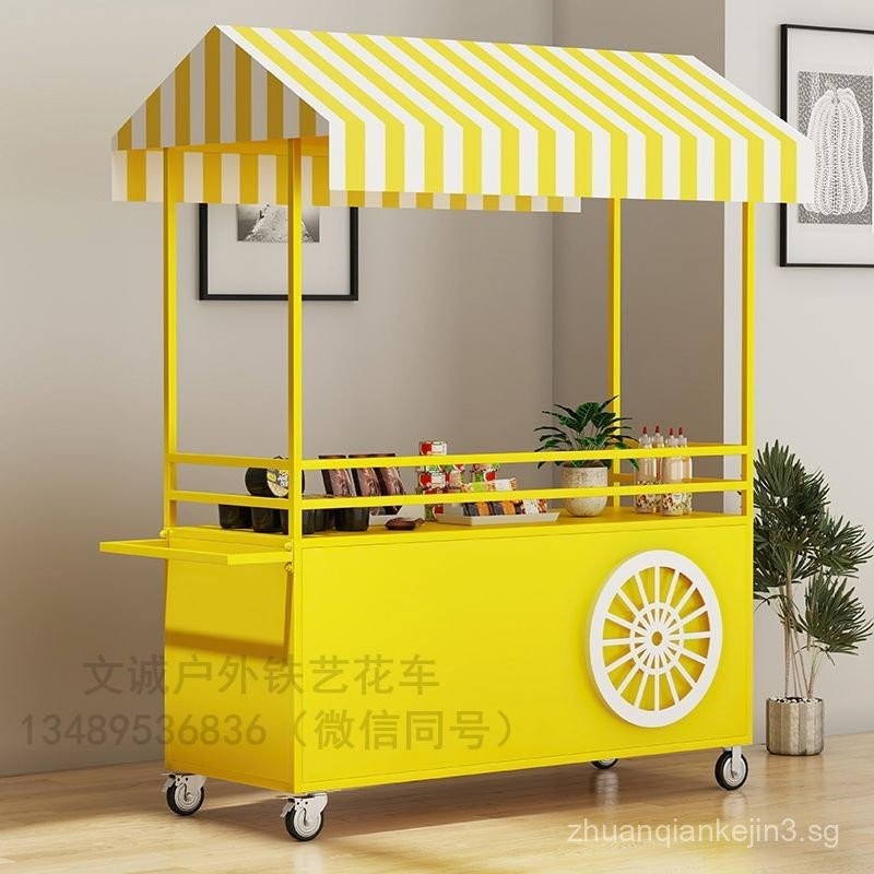 Food Cart Street Vendor Flower Cart Stall Small Push Cart Night Market ...
