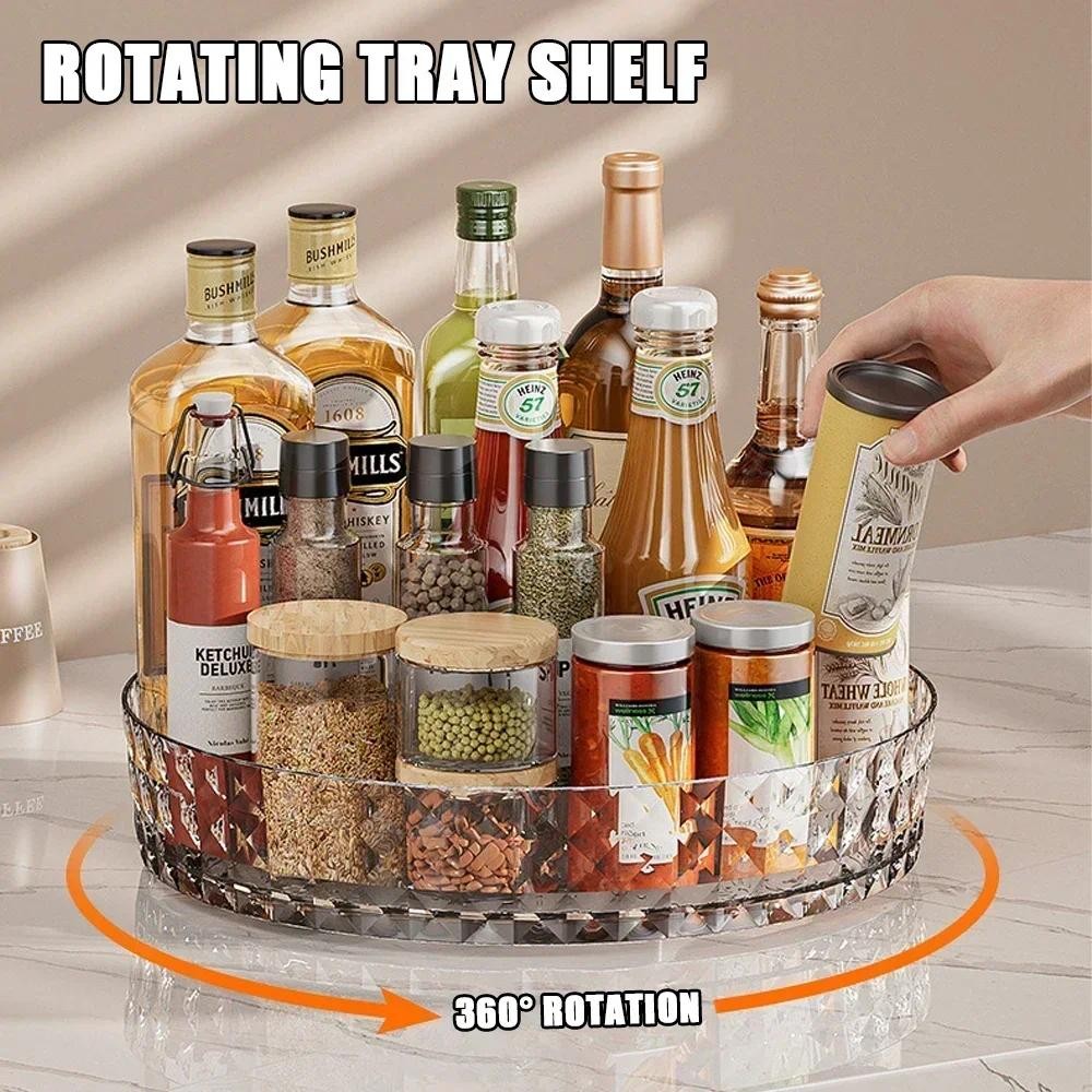 360 Rotating Tray Spice Rack Turntable Serving Tray Desktop Transparent ...