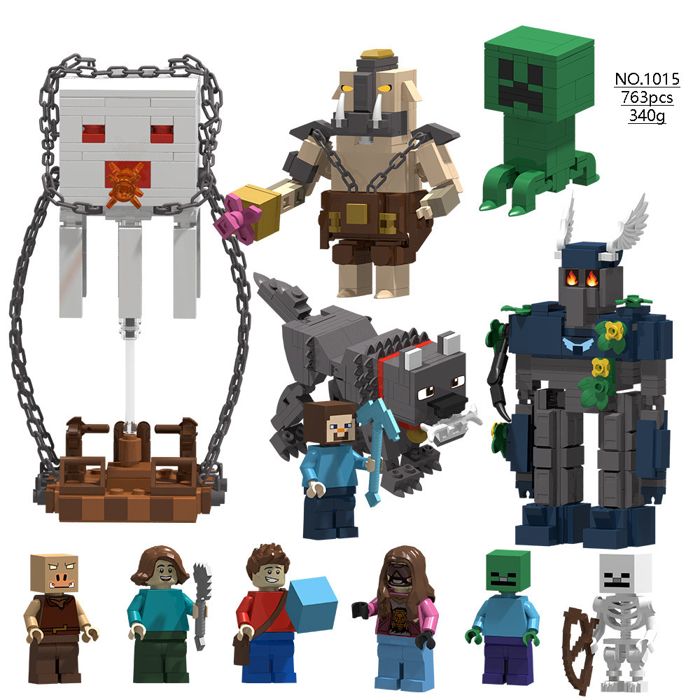 Pixel Man World Minecraft Minifigure Steve Crawler Iron Man Puppet ...