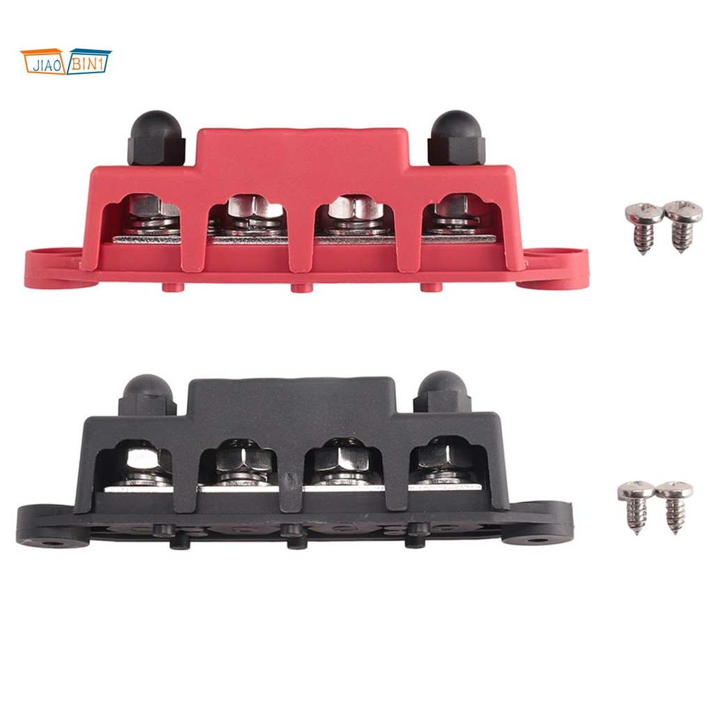 2Pcs 12V Power Distribution Block 250A Bus Terminal Block with Cover 4 x 3/8 Inch Binding Posts ...