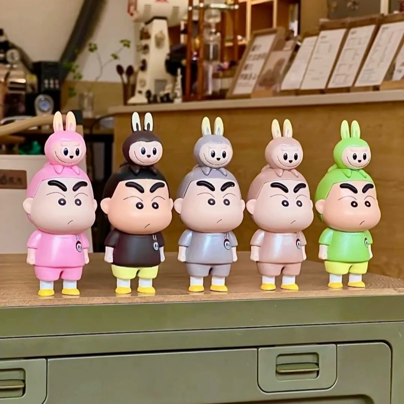5PC Crayon Shin-chan &Labubu Figure14cm Cute Cartoon Collection Desktop ...