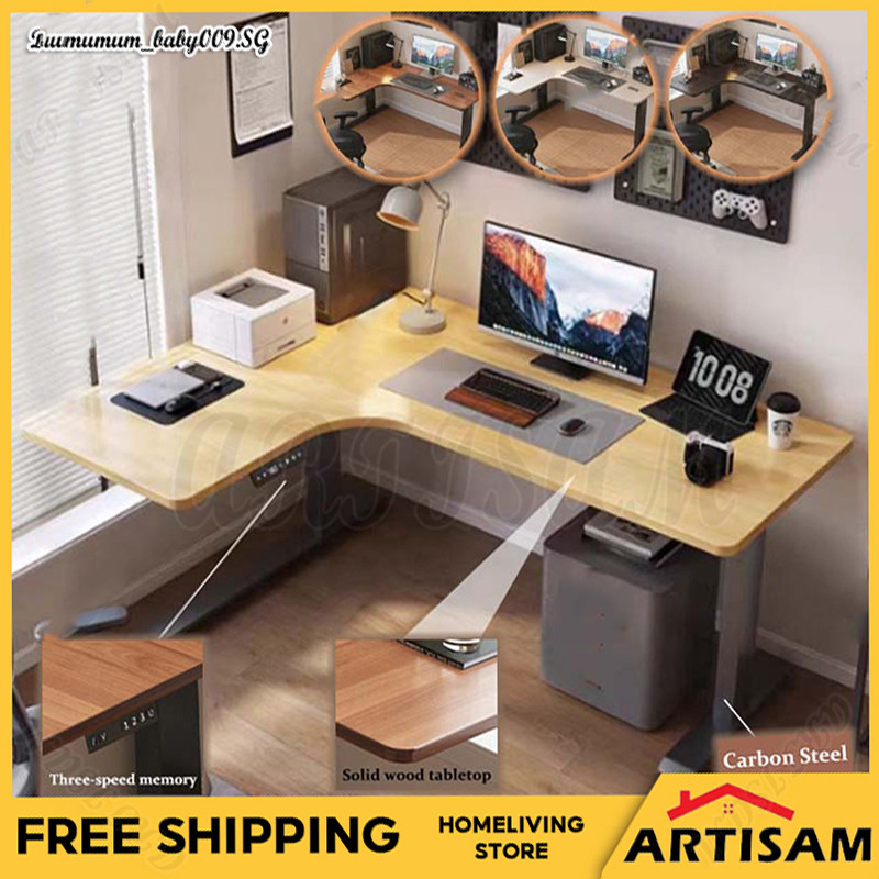 ARTISAM Electric Height Adjustable Solid Wood Home Desk Study Desk L ...