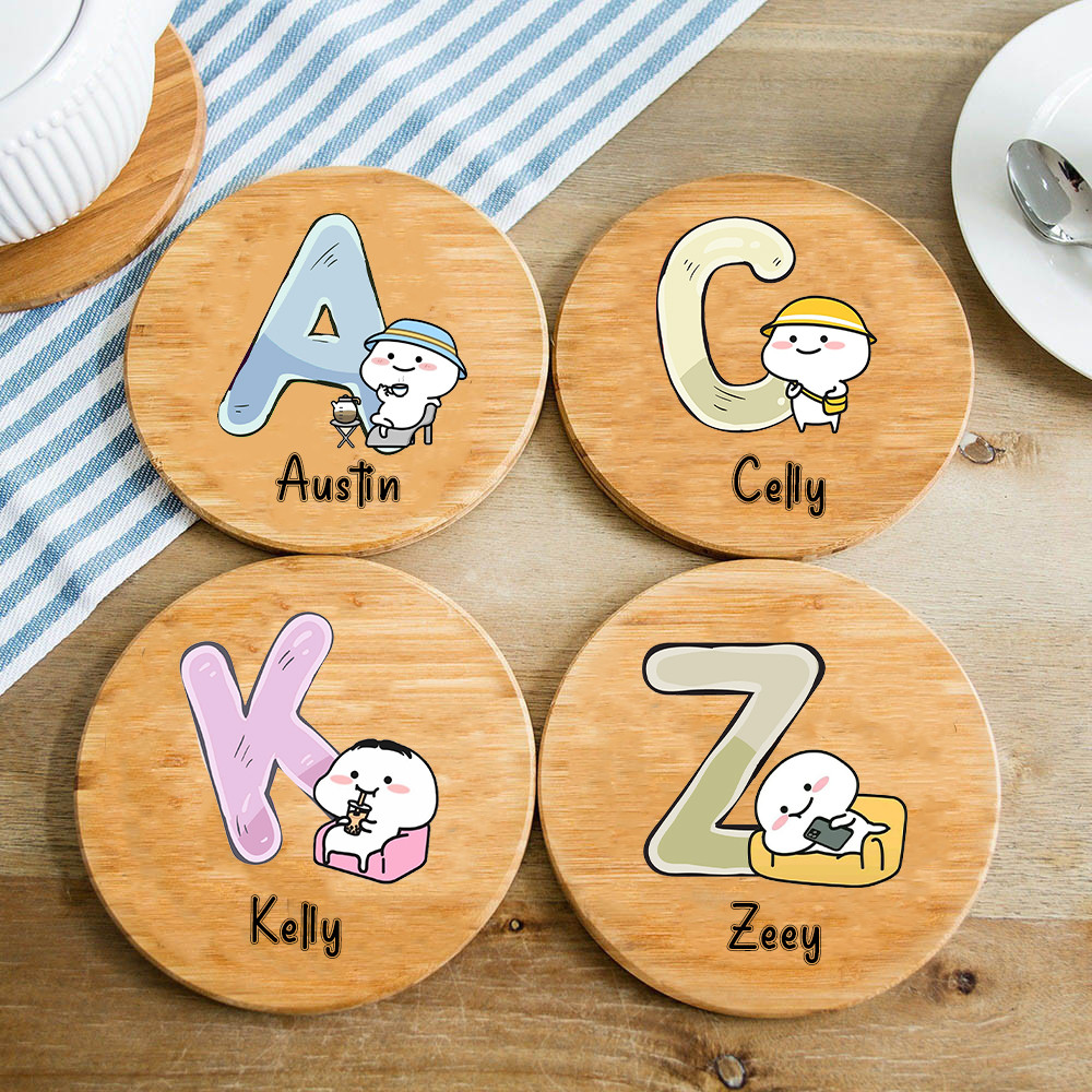Quby Initial with Name Wooden Coasters Tea Coffee Mug Drink Holder ...