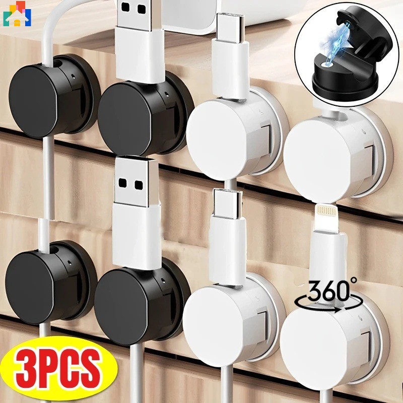 3Pcs Magnetic Cable Clips 360° Rotatable Adjustable USB Charging Cable ...