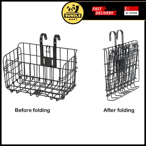 (BundleMart) Folding Bike Baskets Wire Mesh Rear Bike Frame Basket with ...