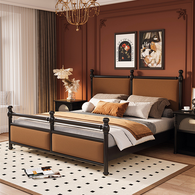 American Style Vintage Velvet Solid Wood Bed Master Bedroom Old Paris ...