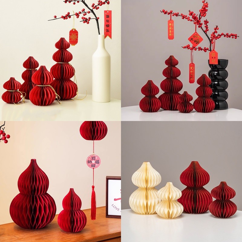 Creative New Year Desktop Ornament Chinese Red Paper Gourds Ornament ...
