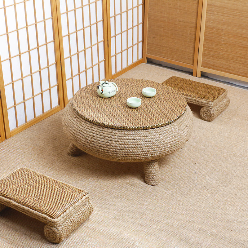 9U Hemp Rope Tatami Tea Table Low Table Balcony Deck Small Coffee Table ...