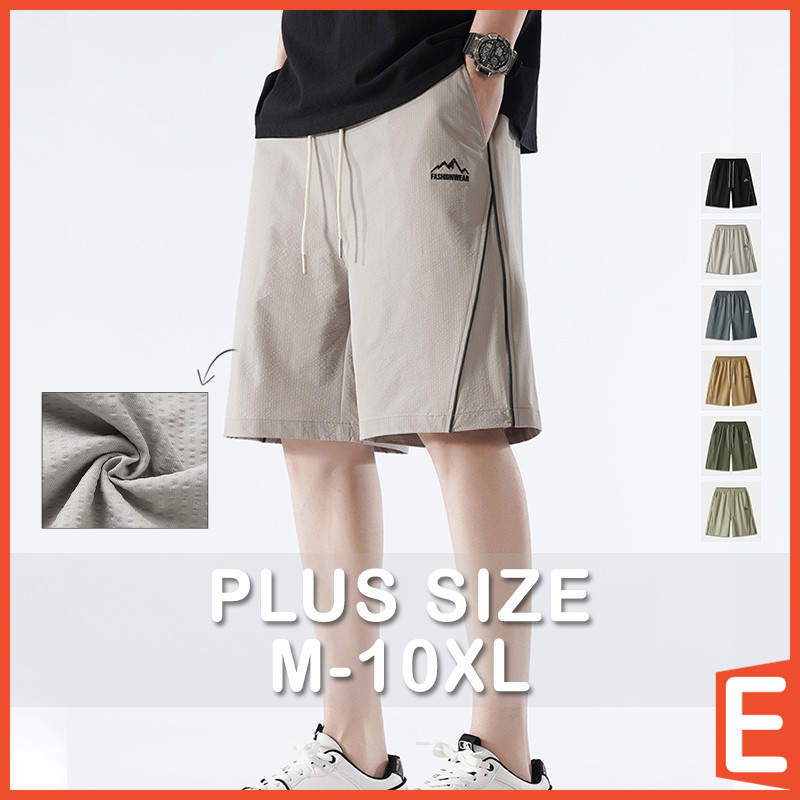 [M-10XL] Plus Size Seersucker Shorts Men Casual Elastic Waist Drawstring Short Pants with Pocket ...
