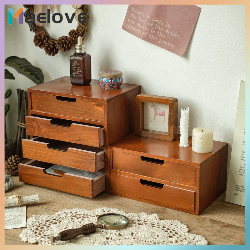 Desktop Drawer Three-Layer Storage Small Size Locker Wooden Cosmetics ...