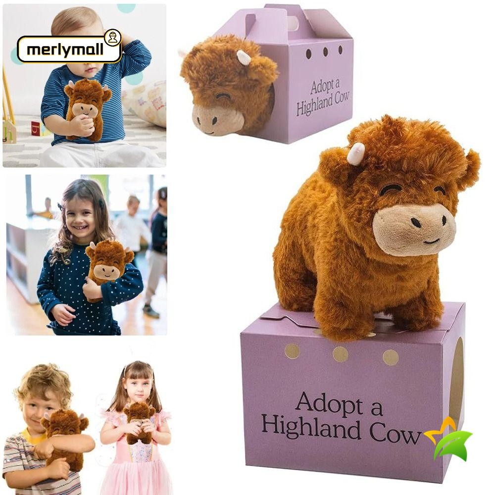MERLYMALL Fluffy Highland Cow Soft Toy, Realistic Fluffy Bull Highland ...
