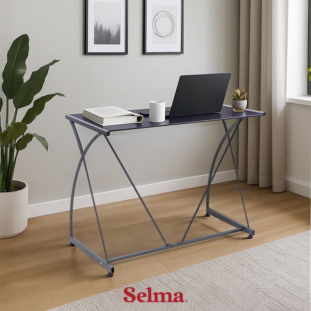 Selma Fino Glass Office Desk - Gray Office Table Office Furniture Multi-Purpose Study Work Desk ...