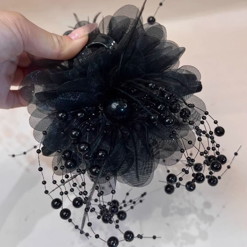 Plush Grab Clip Peony Flower Feather Flow Grab Clip Female 2024 Hair ...