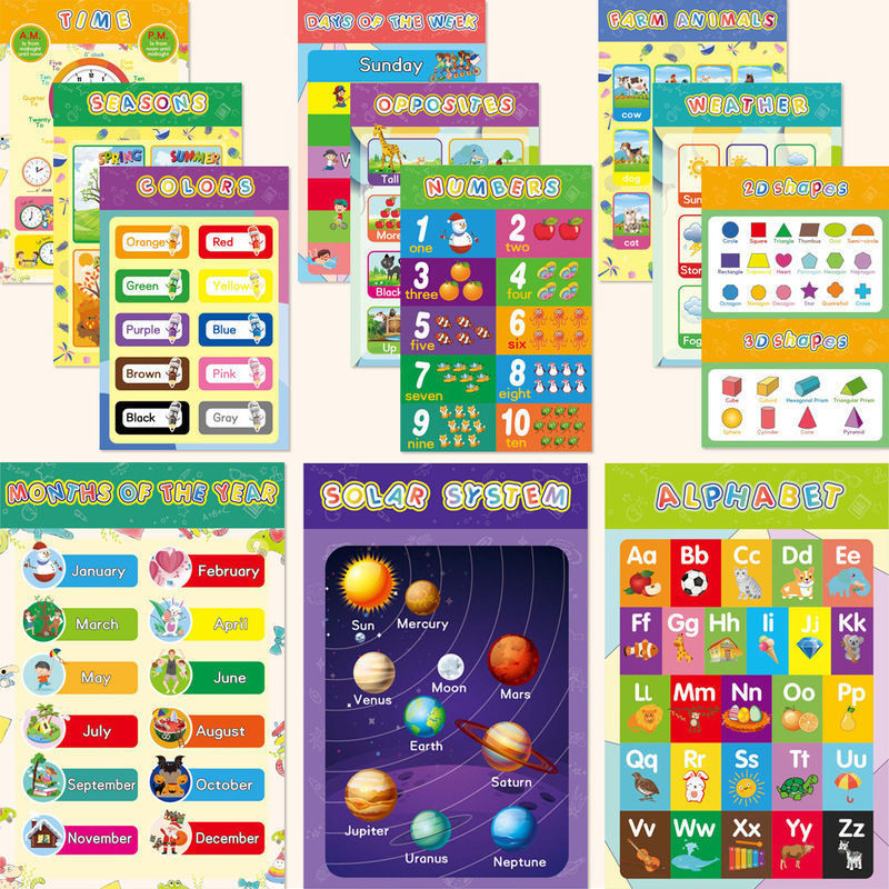 12Pcs A3 Preschool Educational Poster Charts for Kids Educational ...