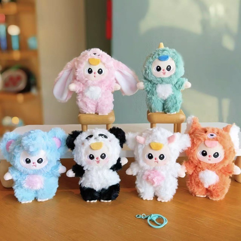 Baby Three Blind Box Panda Rabbit Plush Keychain Stuffed Soft Doll Key ...