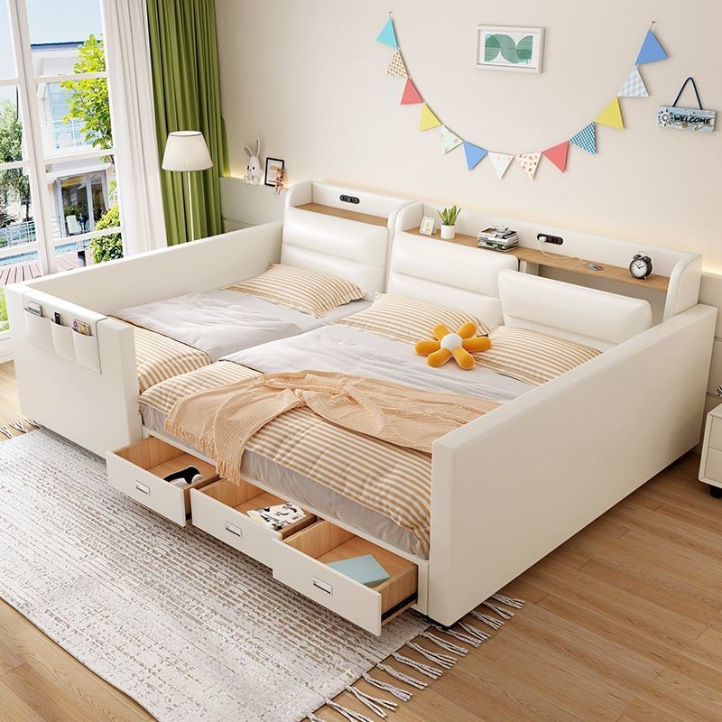 Parent-Child Bed Splicing Bed Leather Bed Family Three Or Four ...
