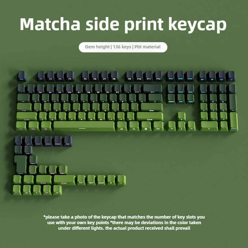 Matcha Side Print Keycap OEM Profile Shine Through PBT Gradient Color ...