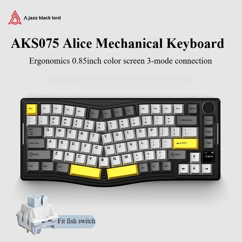 Ajazz AKS075 Alice Mechanical Keyboard Tri-mode with Display and Konb ...