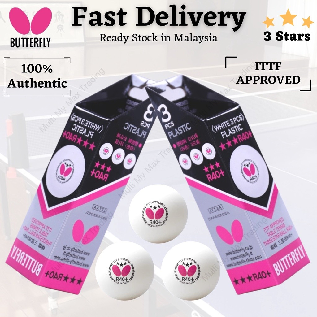 Butterfly 3-Stars R40+ Table Tennis Ping Pong Balls (White) 100% ...