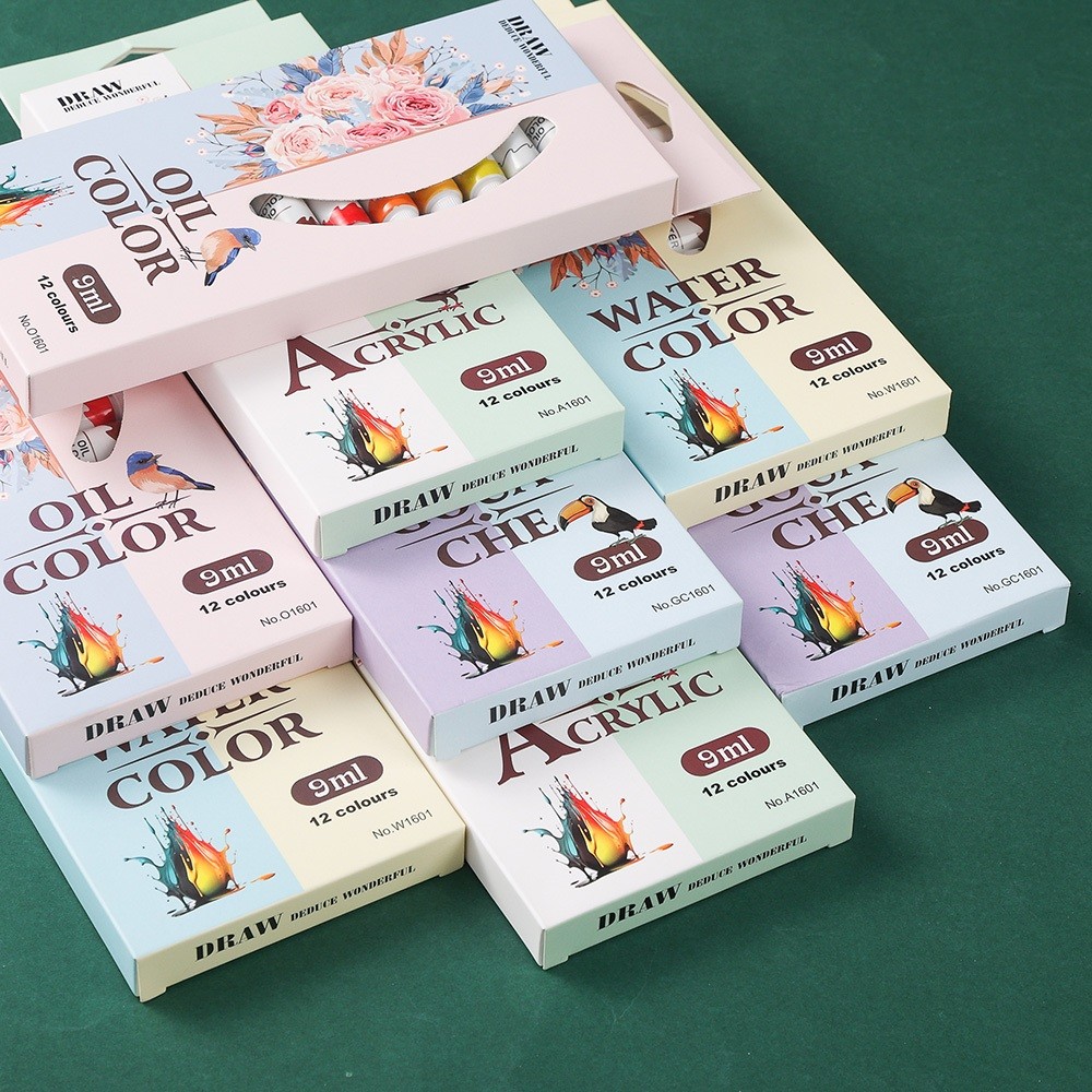 12 Colors Acrylic Gouache Oil Watercolor Paint Set 9ml Tubes Artist ...