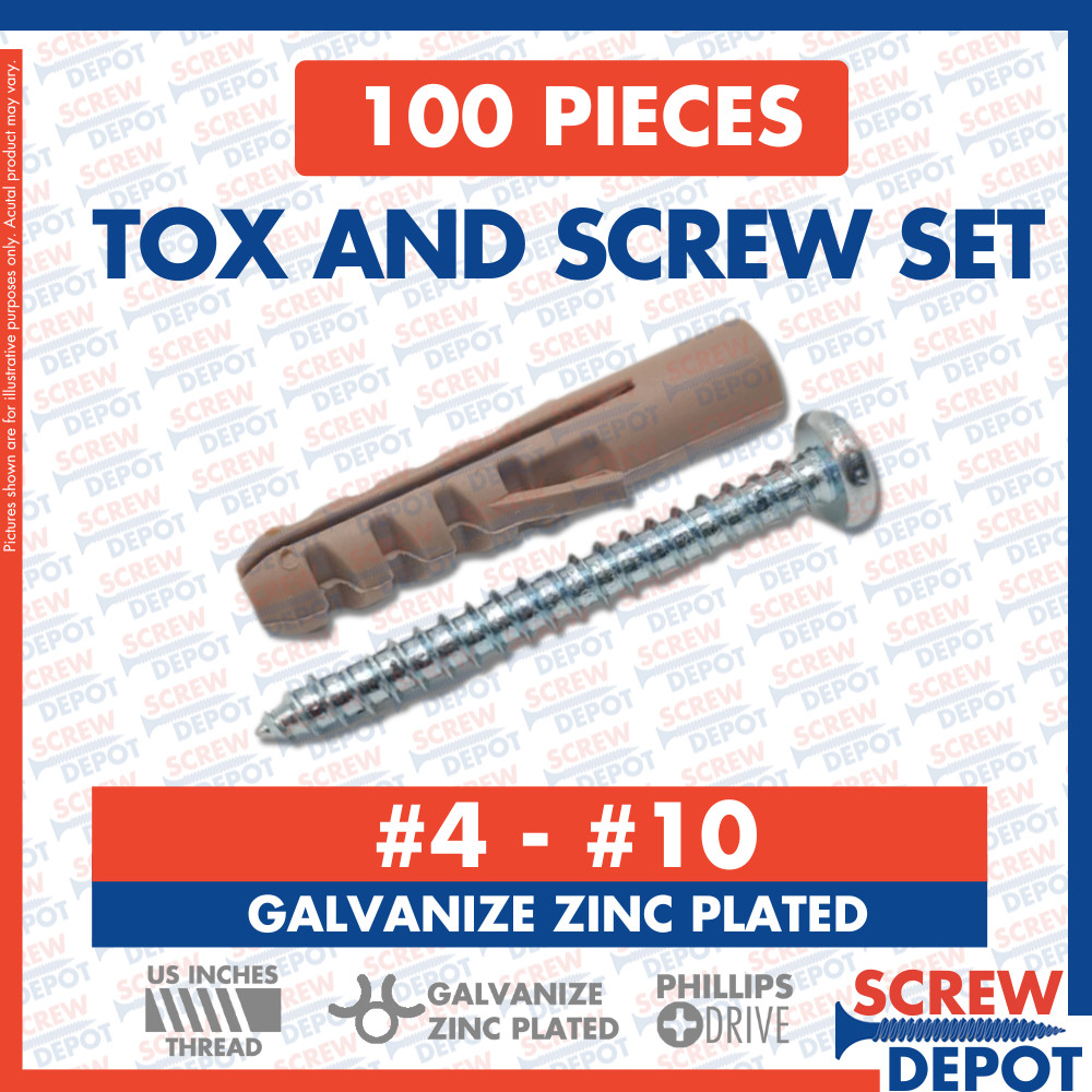 100PCS Tox and Screw Set / Toxscrew / Tox Expansion Anchor 4 5 6 8 10 ...