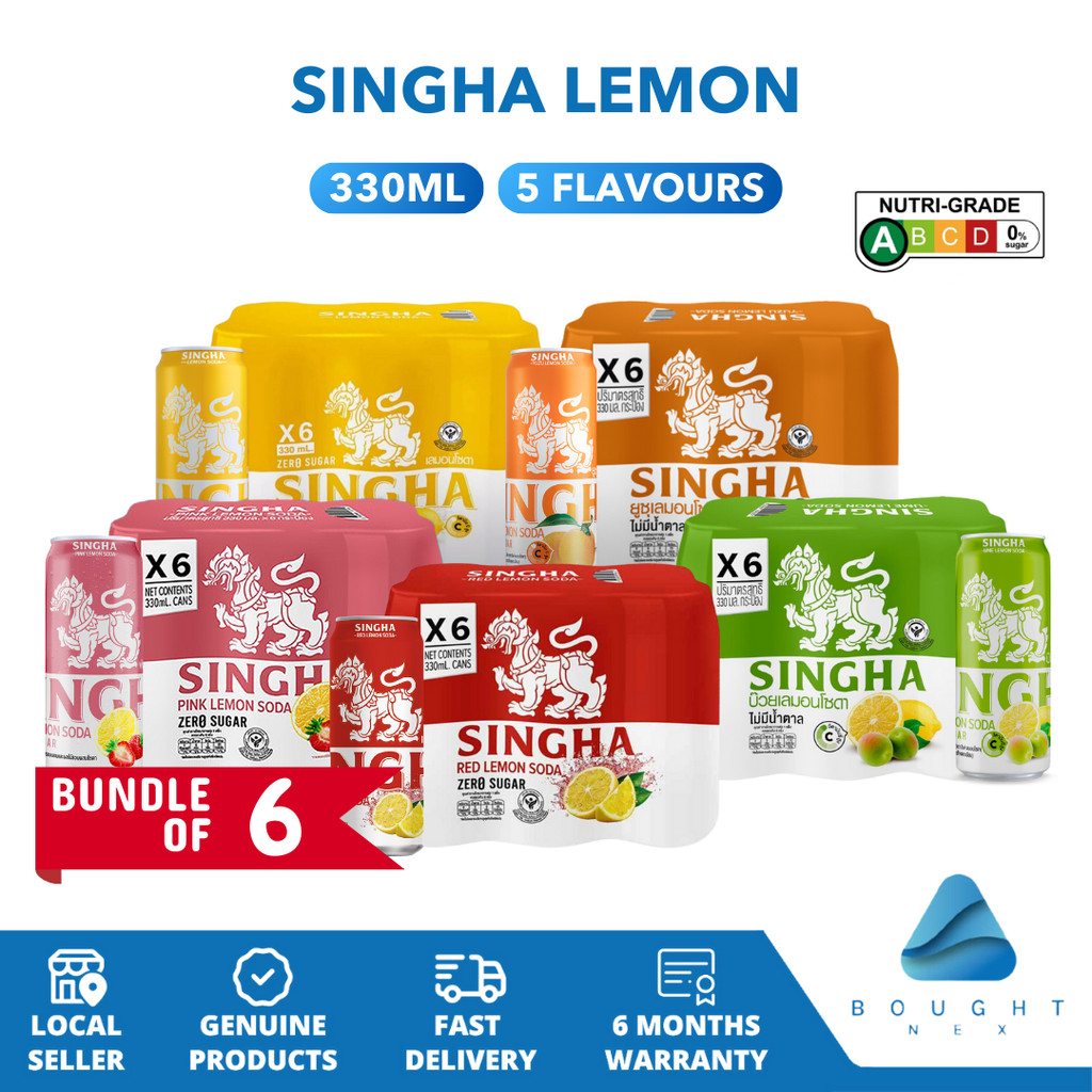 [Bundle of 6] Singha Zero Sugar Lemon Soda 330ml x 6 - High Vitamin C, Thirst Quenching ...