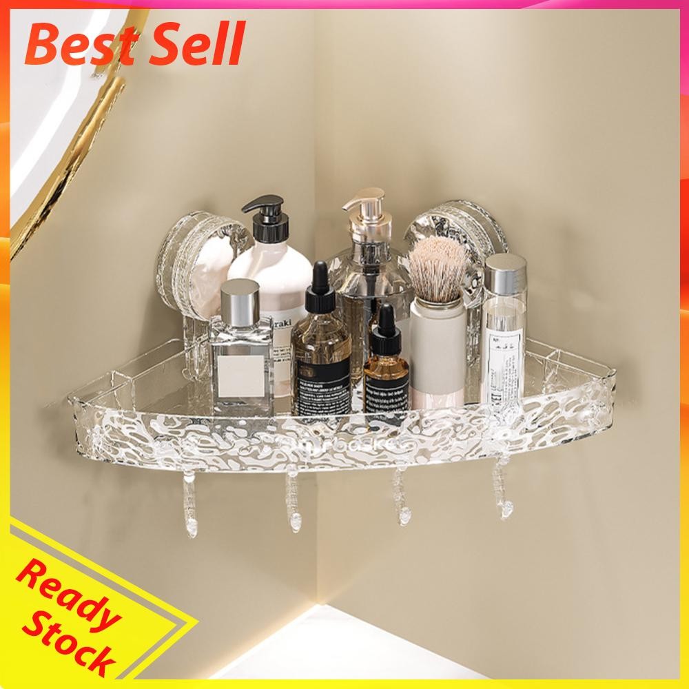 Suction Cup Corner Shower Caddy with 4 Hooks Drill-Free Removable ...