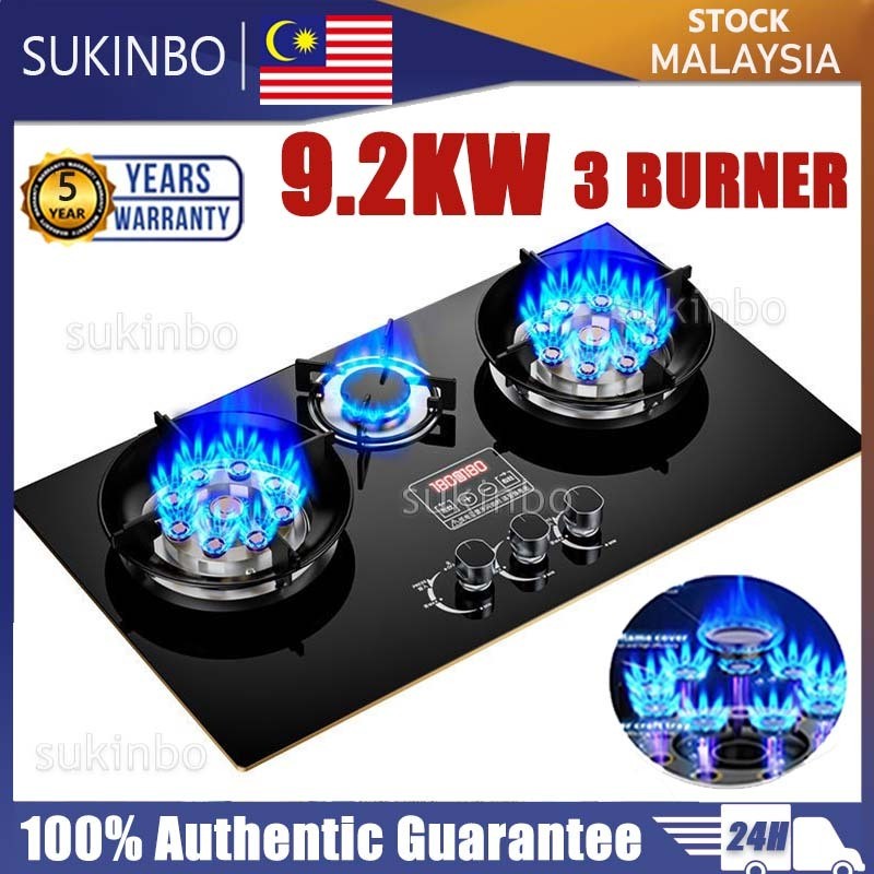 SUKINBO 3 Burner Timer Gas Stove Built-in/Tabletop Gas Kitchen Hob Gas ...
