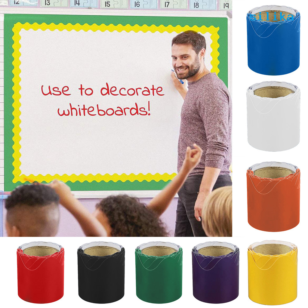SILI_1 Roll Classroom Bulletin Board Border Stickers Colored Wavy Edge ...