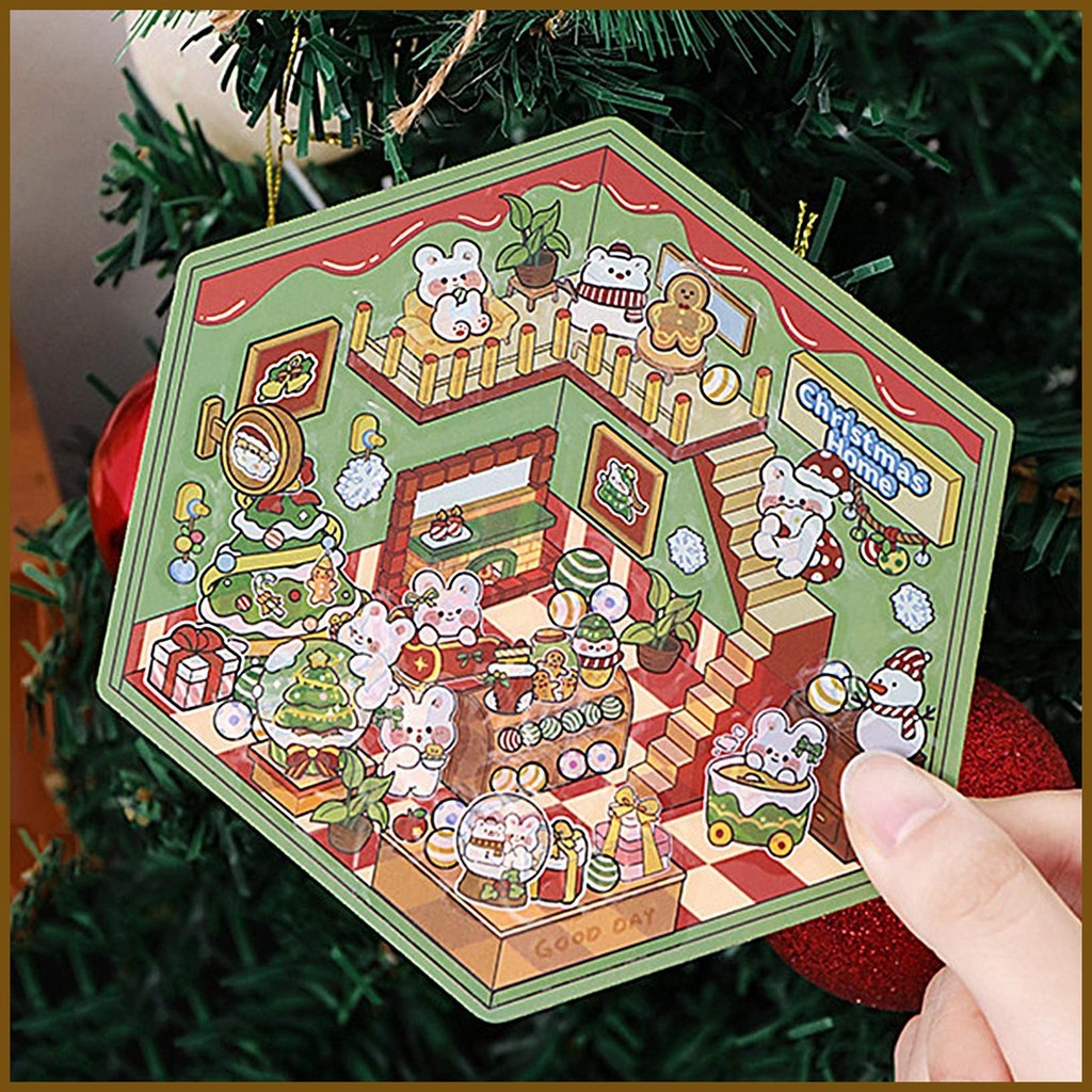 3D House Scene Stickers Miniature Christmas Scene Stickers Set ...