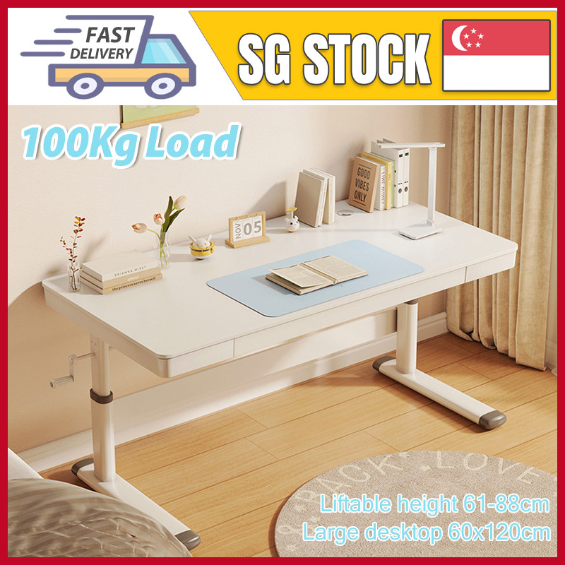 【SHIP FROM SG】Computer Desk - Hand-Cranked Lifting Study Table Height ...