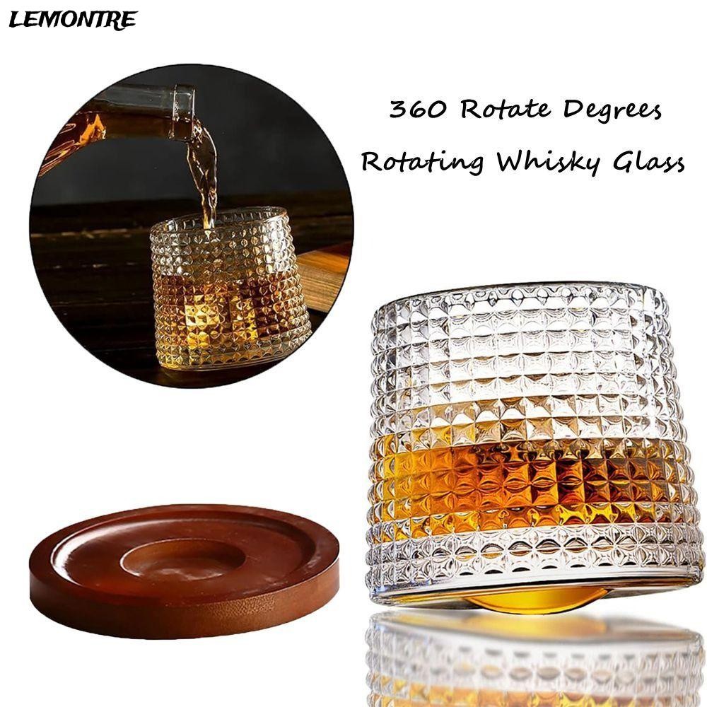LEMONTRE Rotating Whisky Glass, Crystal Rum Glass 360 Rotate Glass Cup ...
