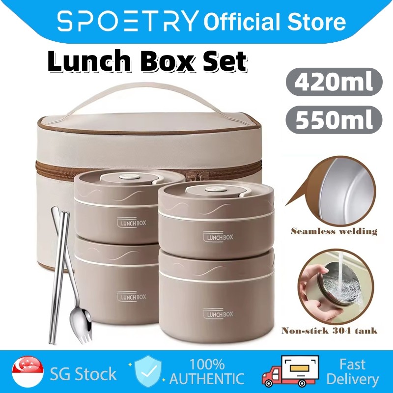 【SPOETRY】Bento Lunch Box Set Microwaveable 304 Stainless Steel Lunch ...