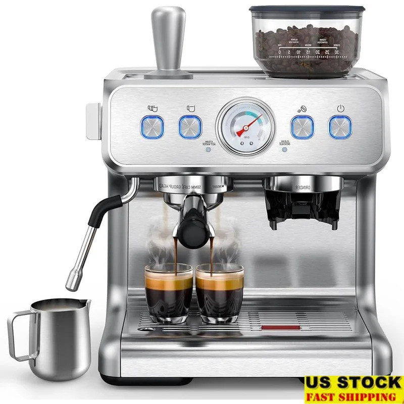 15 Bar Semi-Automatic Espresso Machine with Bean Grinder Milk Frother ...