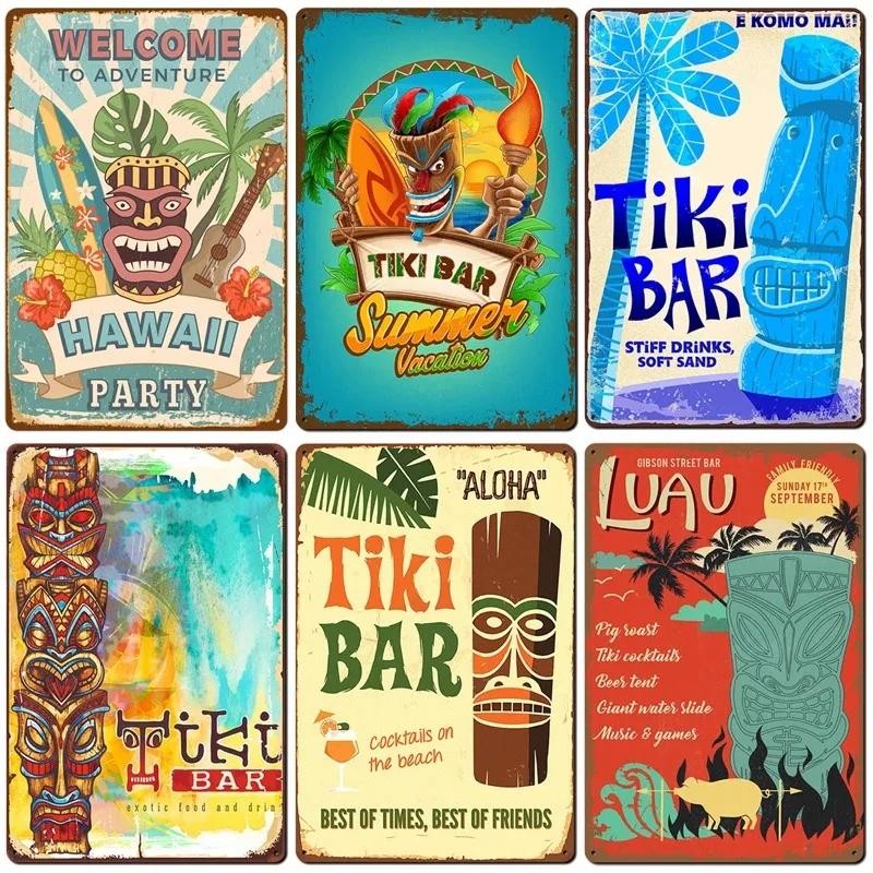 Aloha Tiki Bar Vintage Tin Sign Retro Hawaii Surfing Beach Party Wall ...