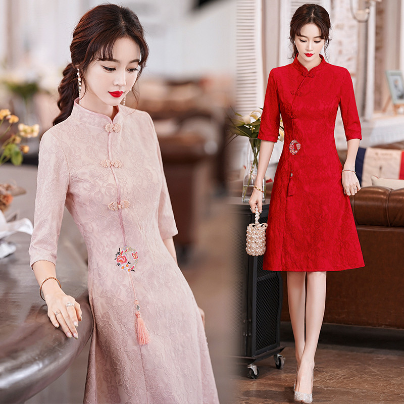 Plus Size Chinese Traditional Wedding Lace Qipao Embroidery Dress ...