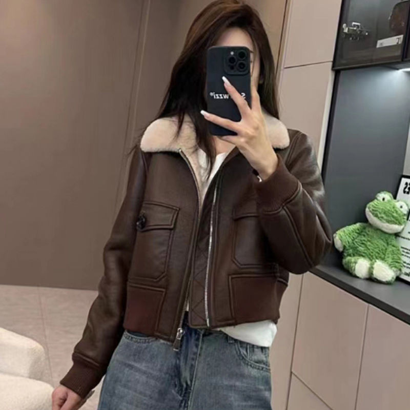 New Short Leather Jacket Thick Leather Jacket Fashionable Lamb Wool ...