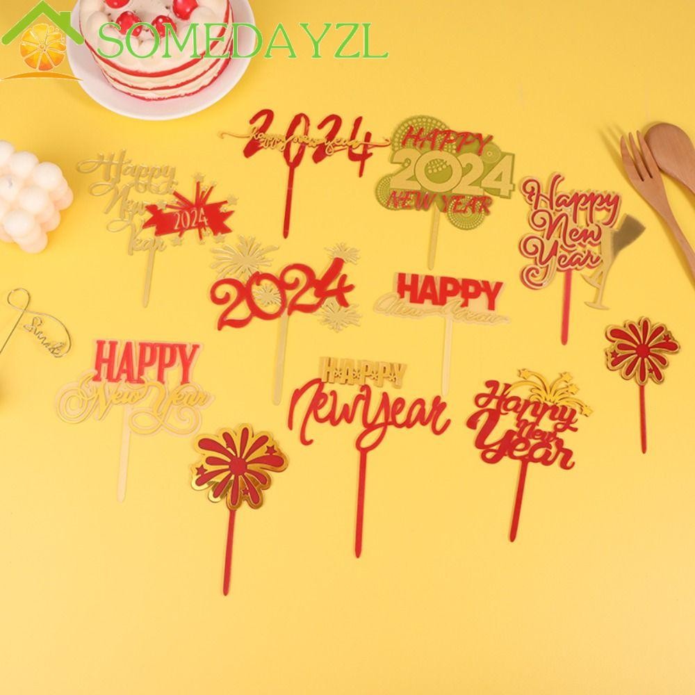 SOMEDAYMX 2024 New Year Cake Topper, Cake Plugin Festive Cupcake Topper ...