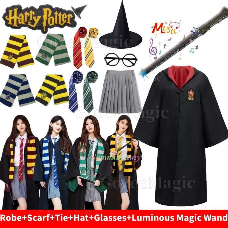 6pcs/set Harry Potter Halloween Cosplay Costumes Robe Tie Scarf Glasses ...