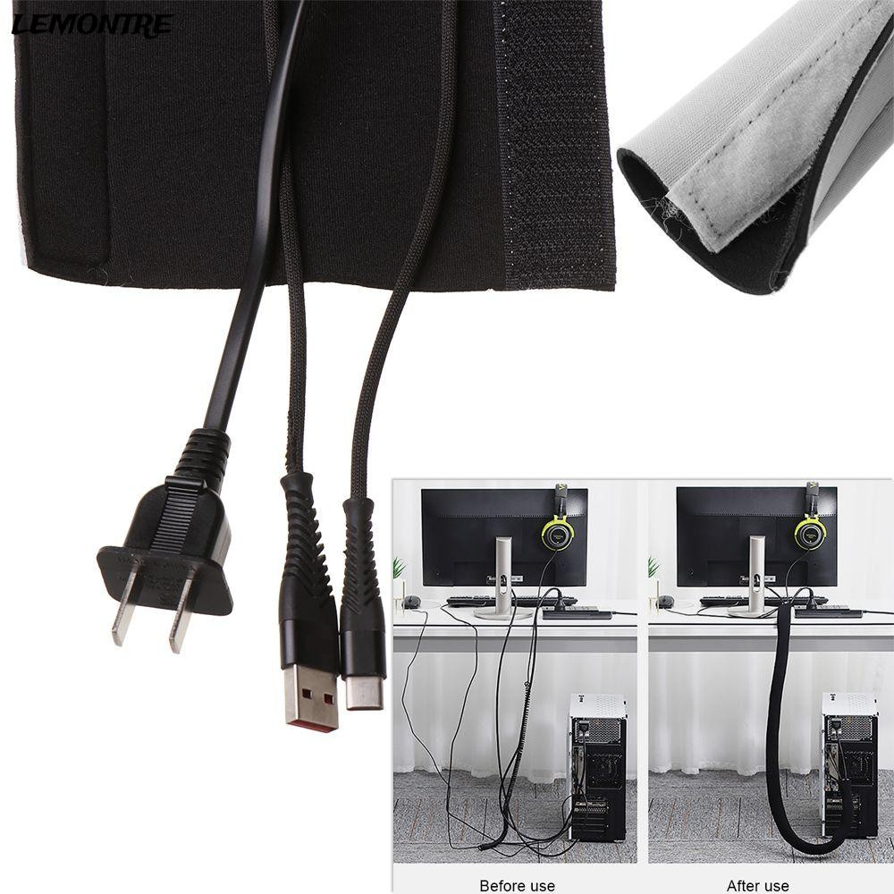 LEMONTRE Cable Management Sleeve Wrap DIY Black Office Computer Home ...