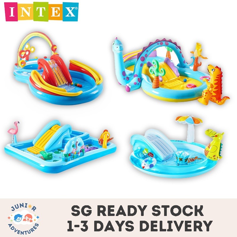KiddoVerse Crocodile Park Inflatable Pool with Water Slide Outdoor Pool ...