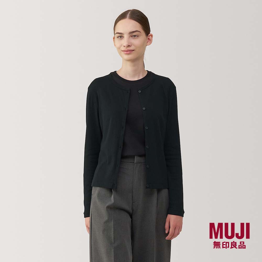 MUJI Ladies Soy Fiber Blend Ribbed Crew Neck L/S Cardigan | Shopee Singapore