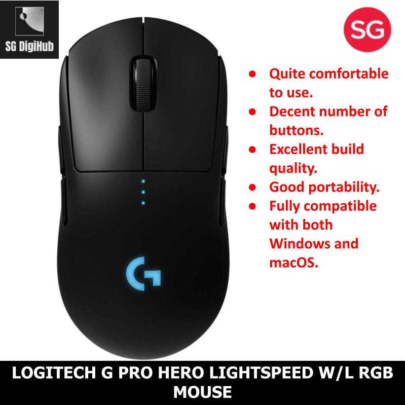 Logitech G PRO Hero Lightspeed Wireless Lightsync RGB Mouse With Hero ...
