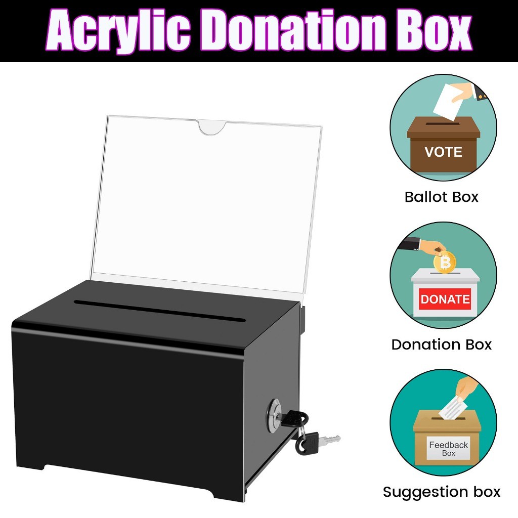 [Local]Black Acrylic Donation Box with Slot Raffle Ticket Container ...