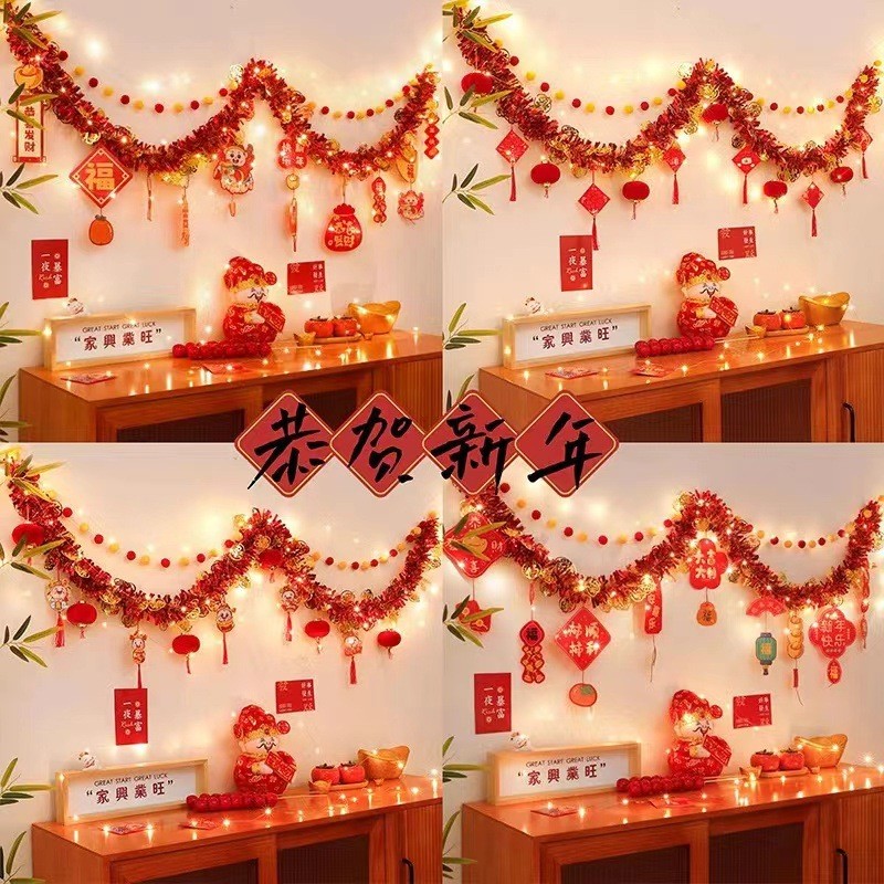 2025 Chinese New Year Foil Tinsel Garland Fairy Lights Set Spring ...