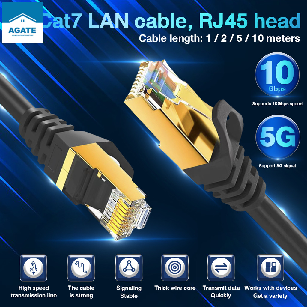 Cat 7 Ethernet Cable 5000MHz Super Speed 8K Gold Plated Connector 30AWG ...